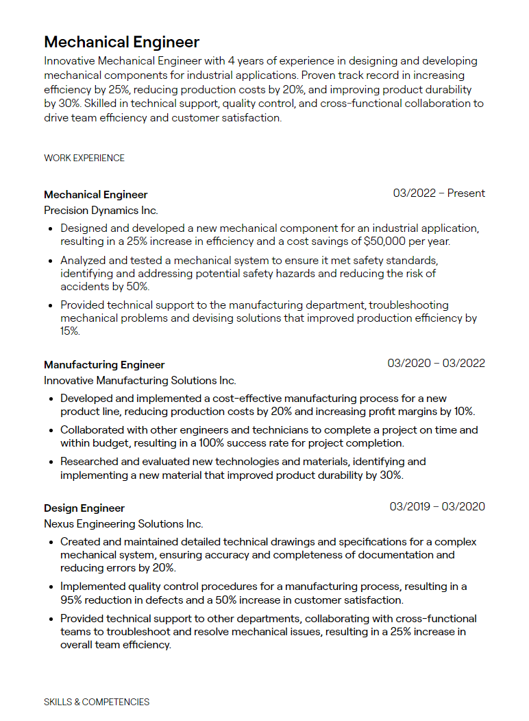 4 Mechanical Engineer Resume Examples with Guidance 